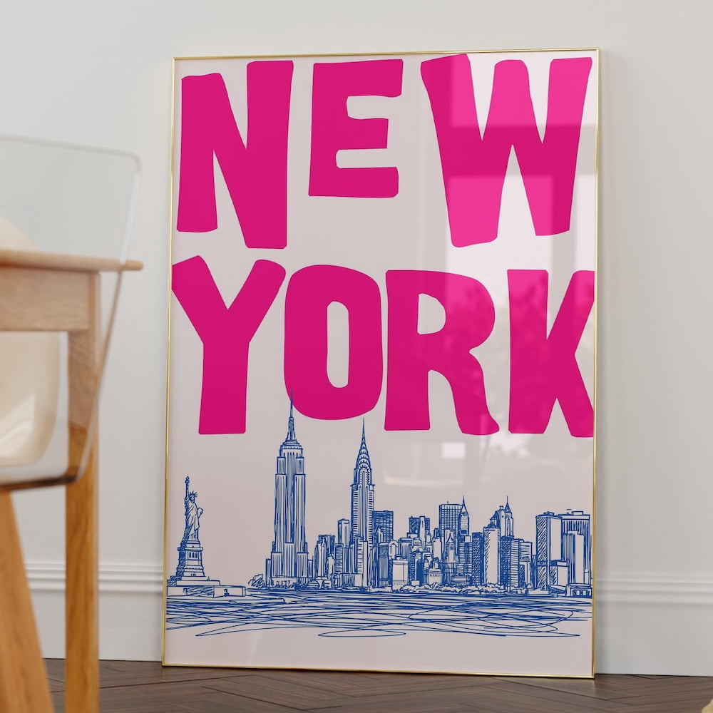New York Print Preppy Wall Art Nyc Skyline Poster Dopamine Decor Hot ...