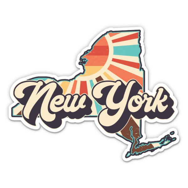 New York Retro Style State Sticker Phone Decal Water Bottle Stickers ...