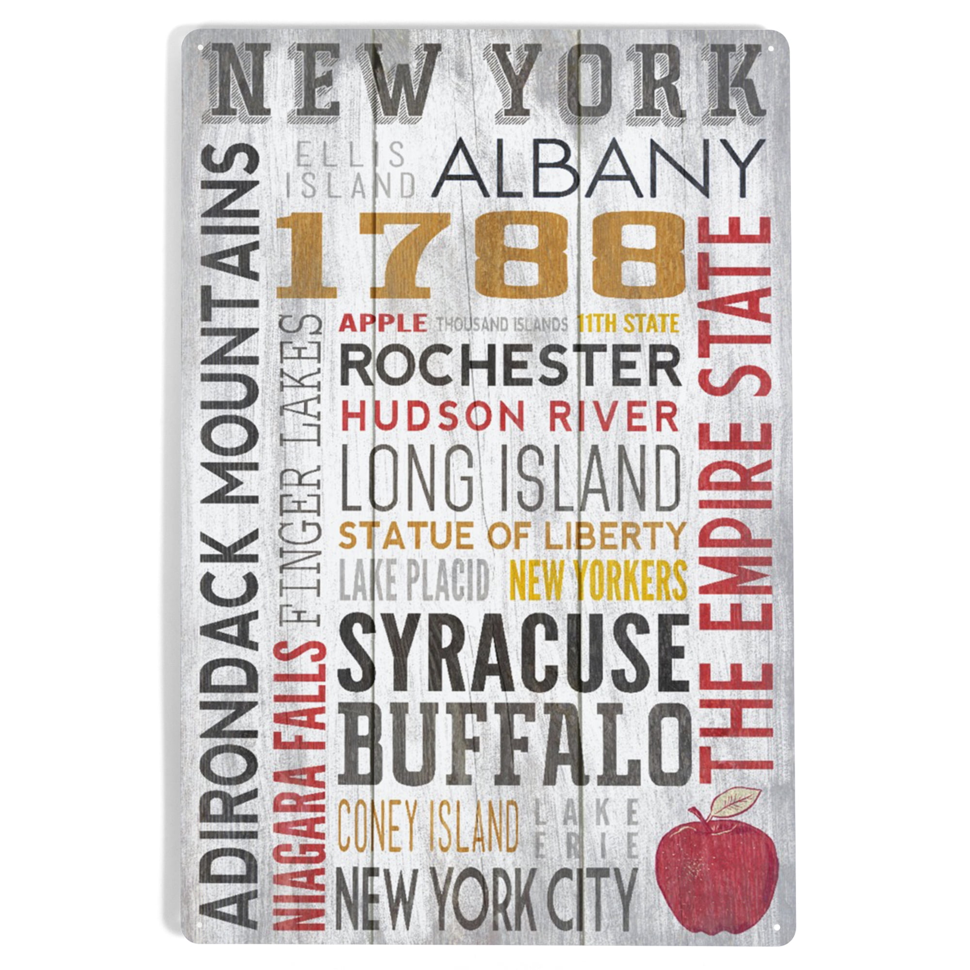 New York, Rustic Typography (12x18 Aluminum Art, Indoor Outdoor Metal ...
