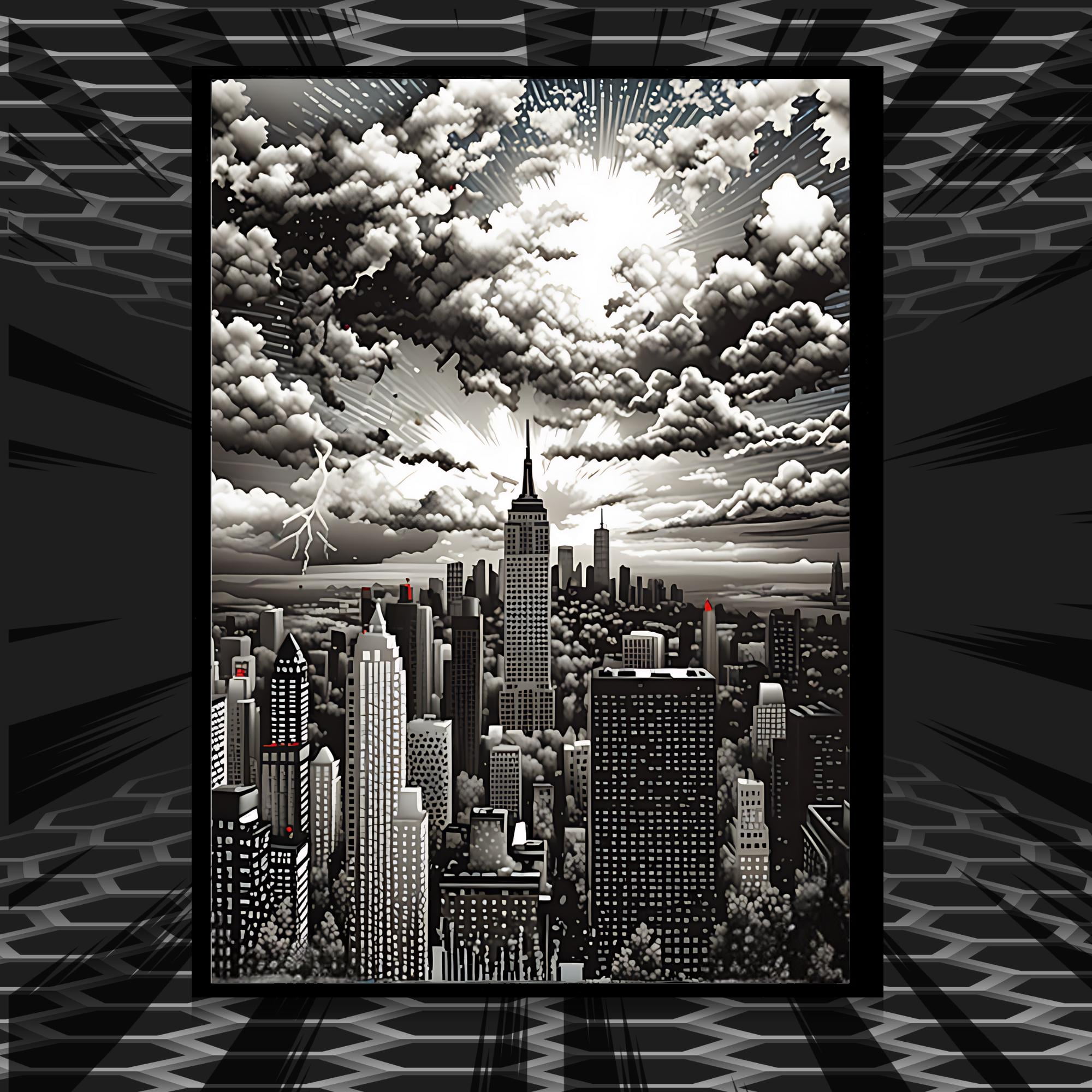 New York Skyline Art Deco Poster | Dramatic NYC Skyline Print - Walmart.com