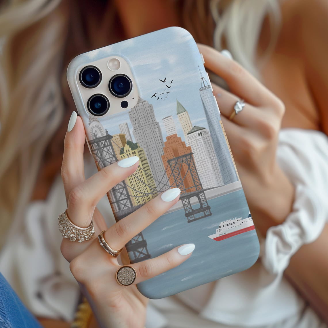 New York Skyline Phone Case with Cityscape Design for iPhone 11 to 16 ...