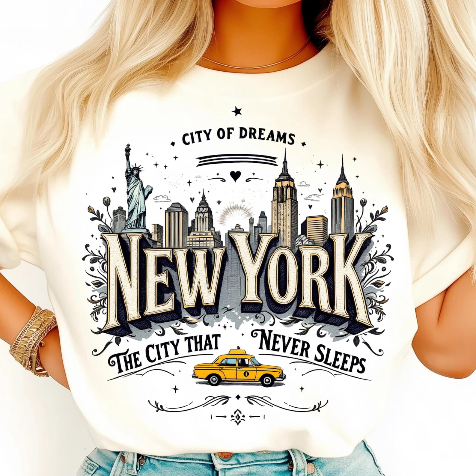 New York Skyline Shirt, Yellow Taxi City Shirt, Statue Of Liberty ...