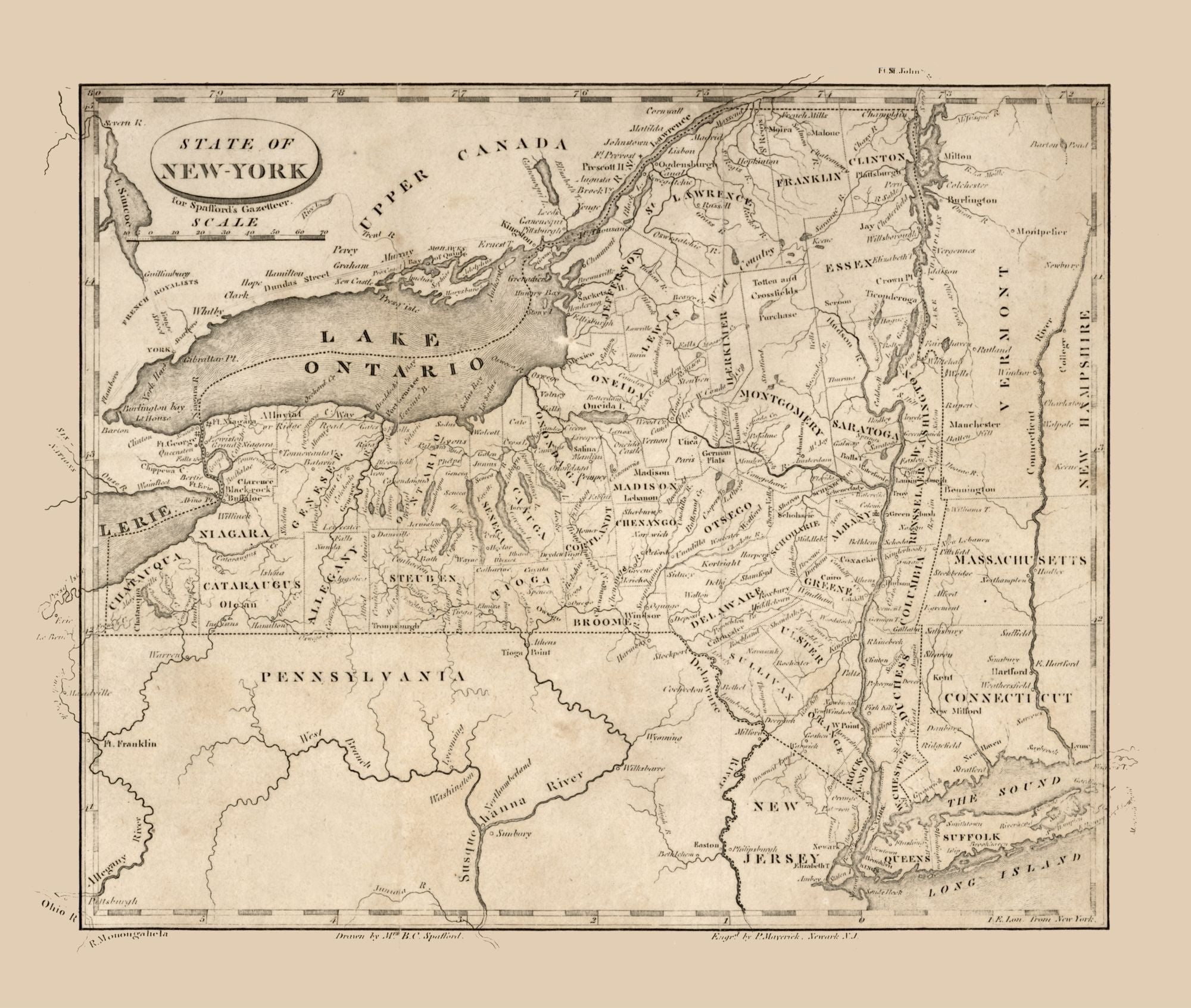 Historic State Map - New York - Spafford 1813 - 27.17 x 23 - Vintage ...