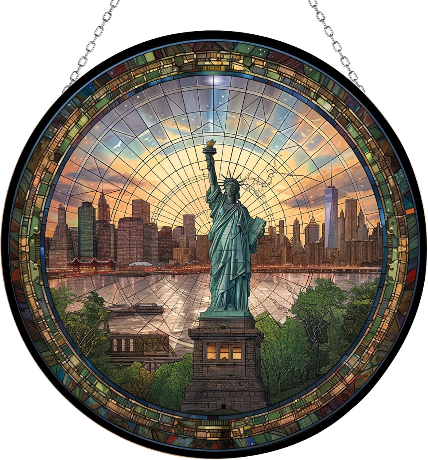 New York Stained Glass Window Hanging Suncatcher, Gothic Christmas ...