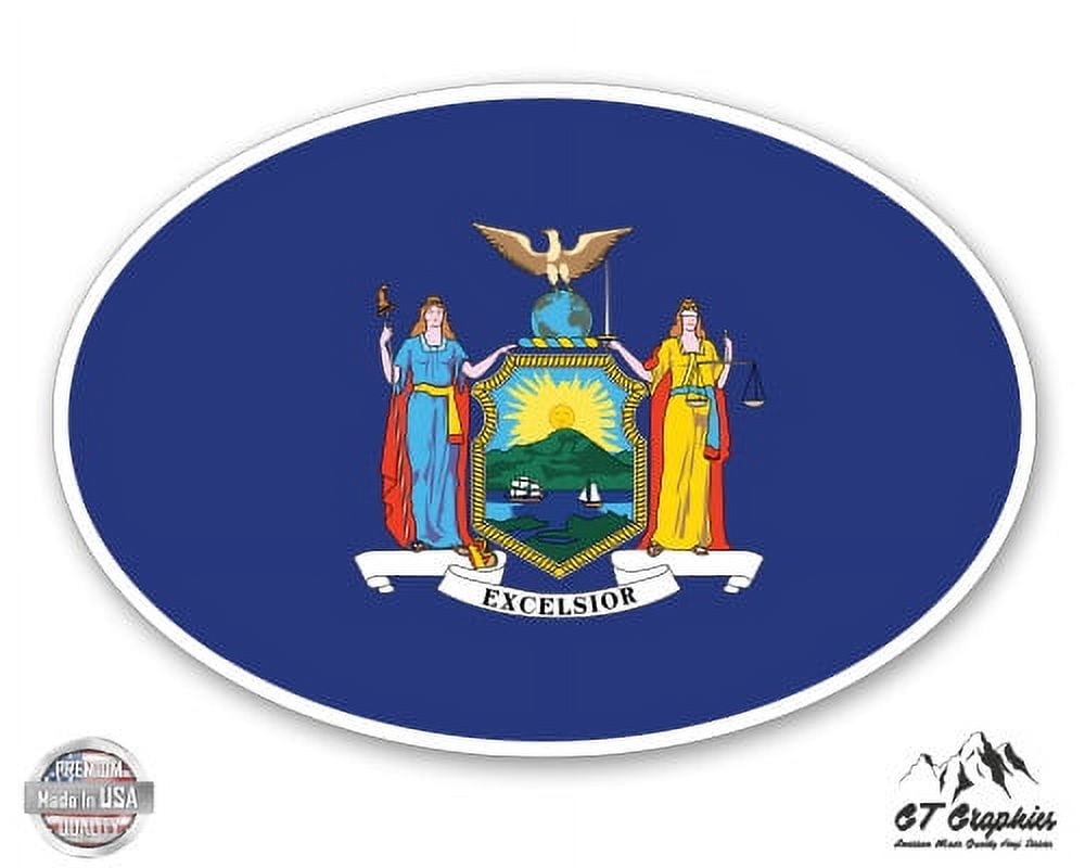 New York State Flag Oval - 5" Vinyl Sticker - For Car Laptop I-Pad ...