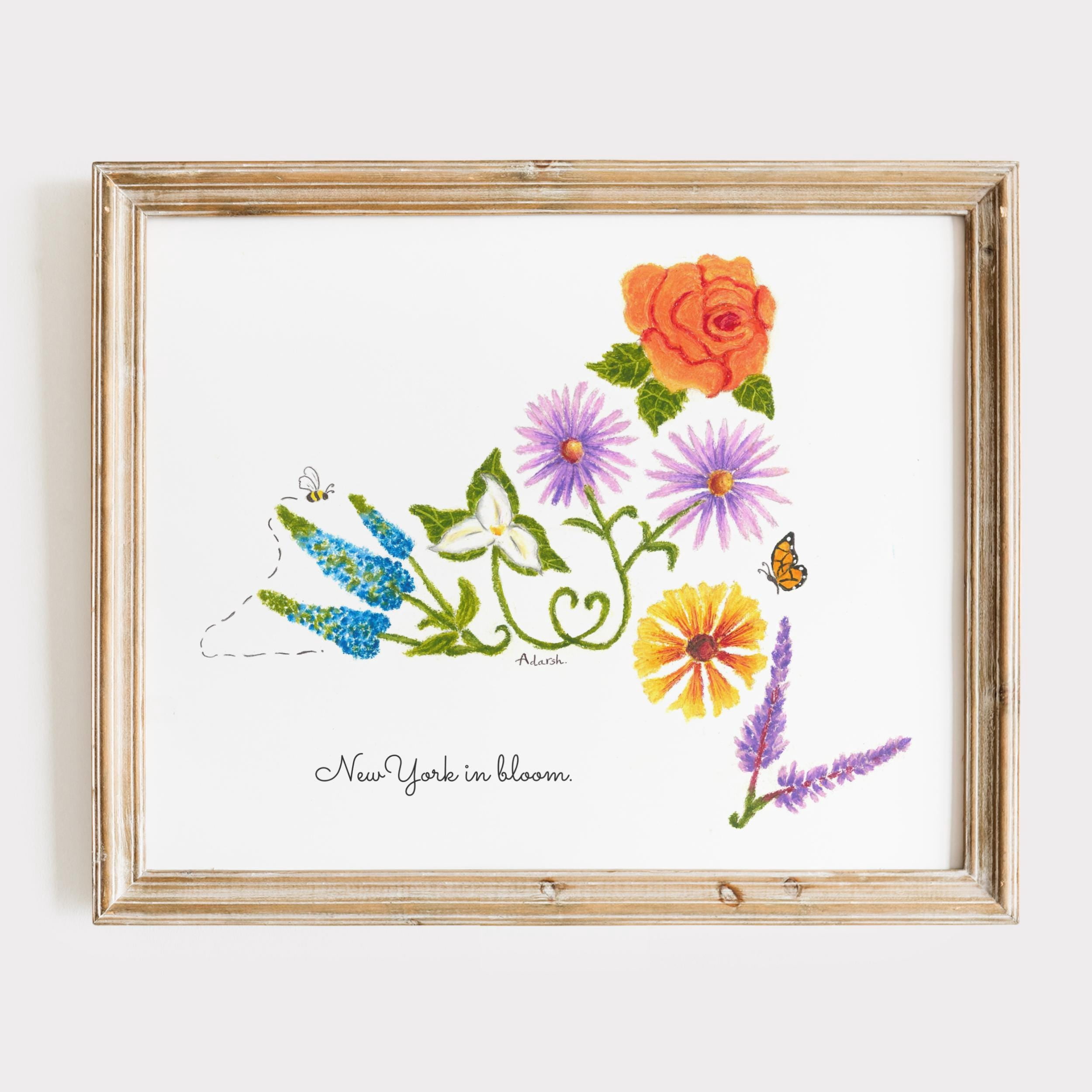 New York State Flower Oil Pastel Poster Cottagecore Botanical Wall ...