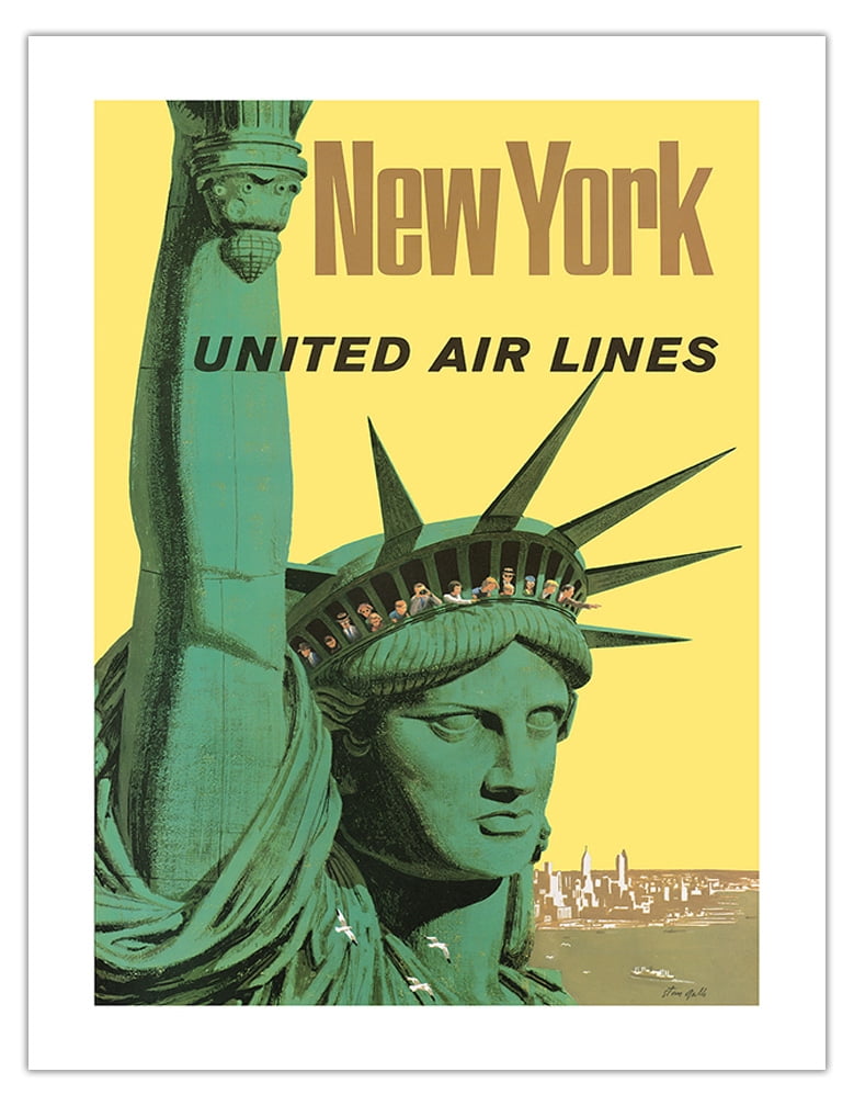 New York - Statue of Liberty - United Air Lines - Vintage Airline ...