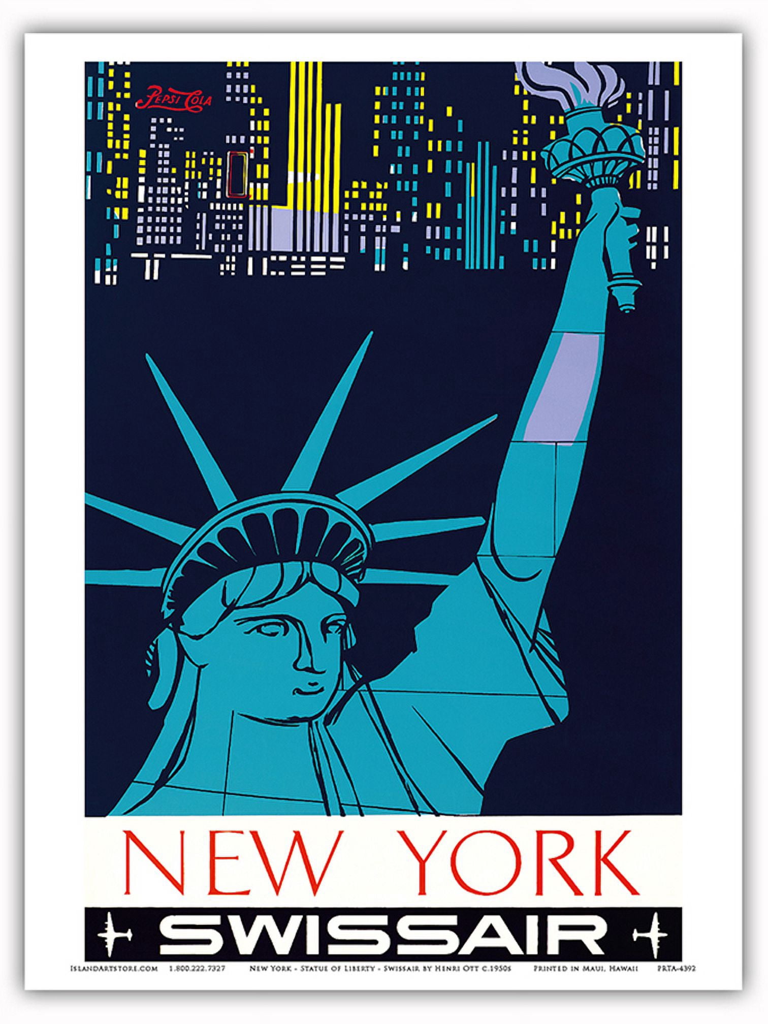 New York - Statue of Liberty - Swissair - Vintage Airline Travel Poster ...
