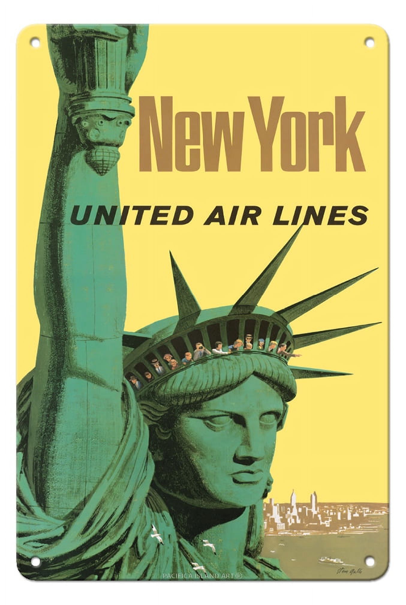New York - Statue of Liberty - United Air Lines - Vintage Airline ...