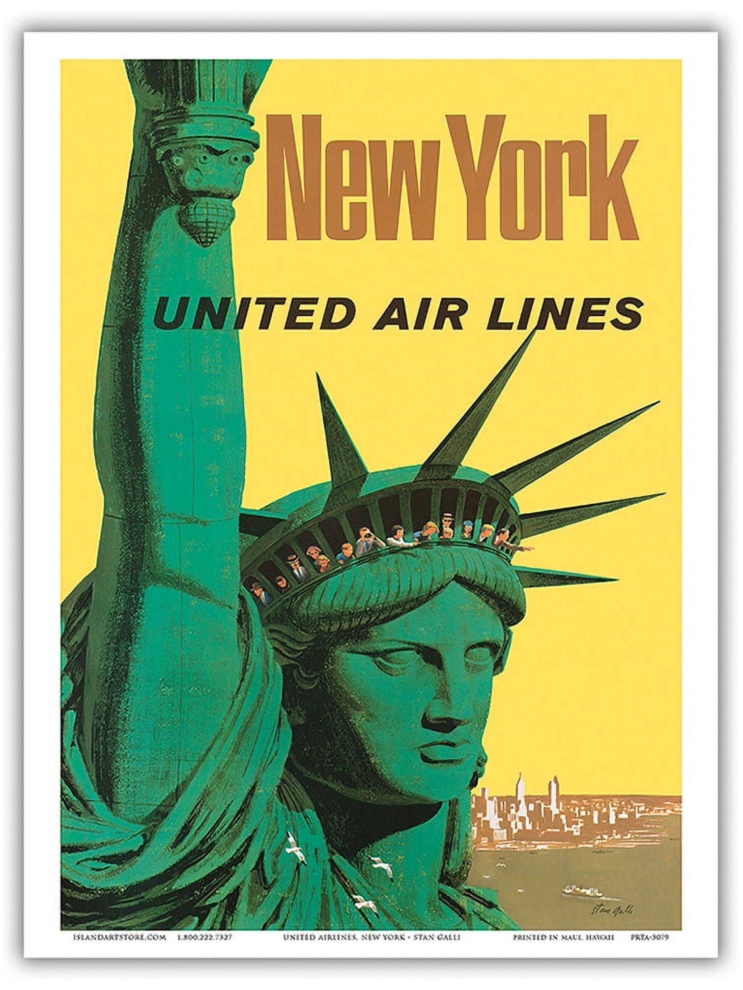 New York - Statue of Liberty - United Air Lines - Vintage Airline ...