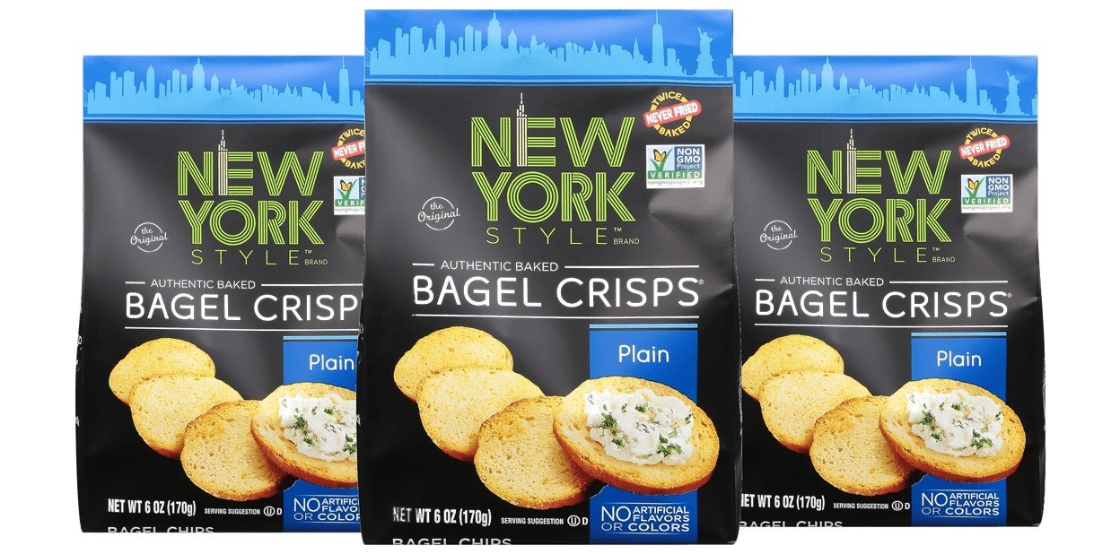 New York Style Baked Bagel Crisps, Plain, Crunchy Snack, 3-Pack, 6 oz ...