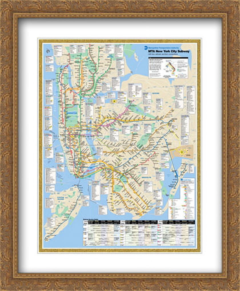New York Subway Map 2x Matted 28x40 Large Gold Ornate Framed Art Print - Walmart Business Supplies