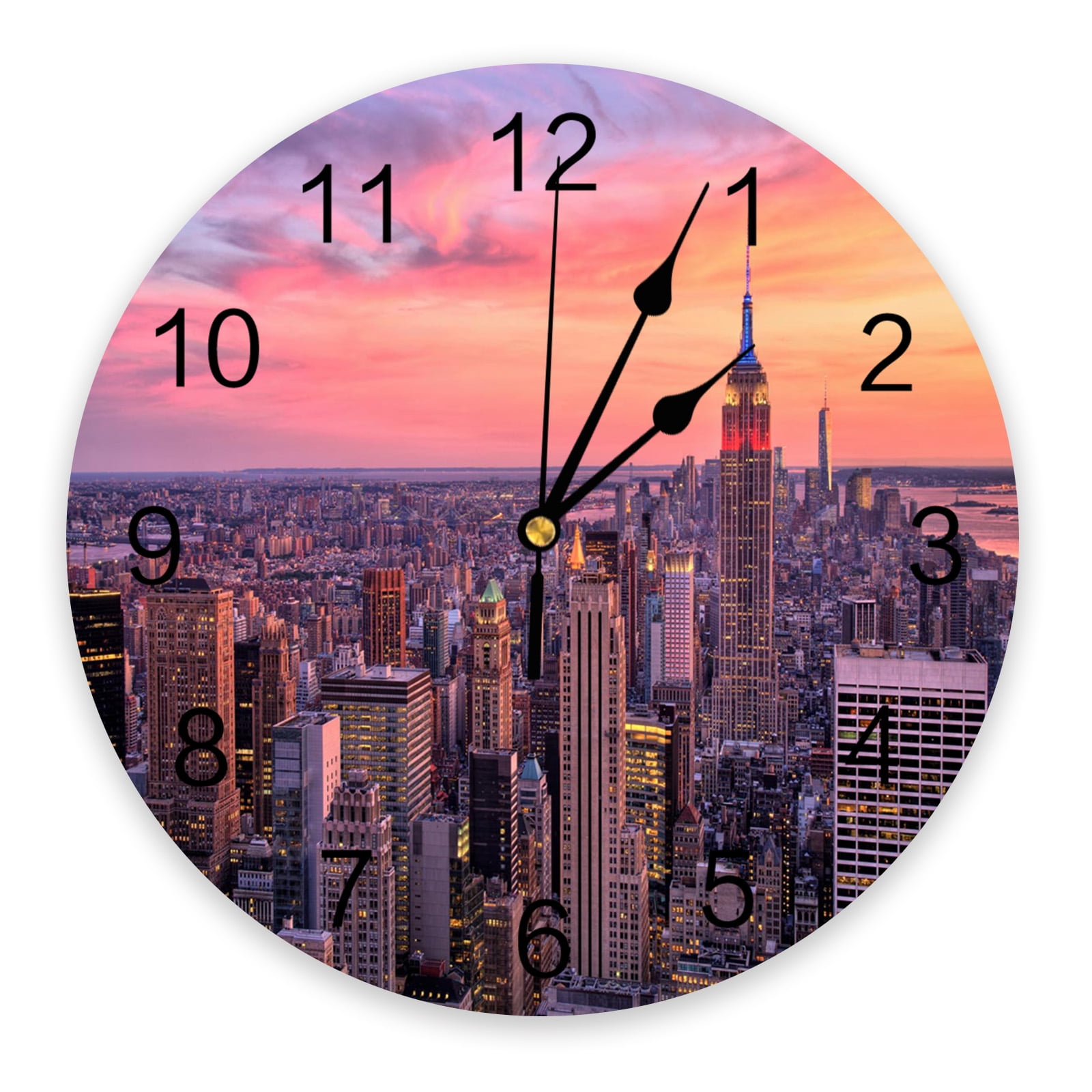 New York Sunset City Building PVC Wall Clock Modern Design Living Room ...