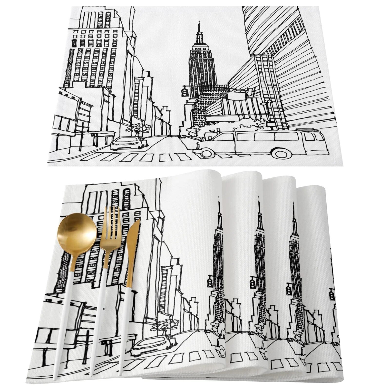 New York Sunset City Skyline Table Mats for Dining Table Kitchen Table ...