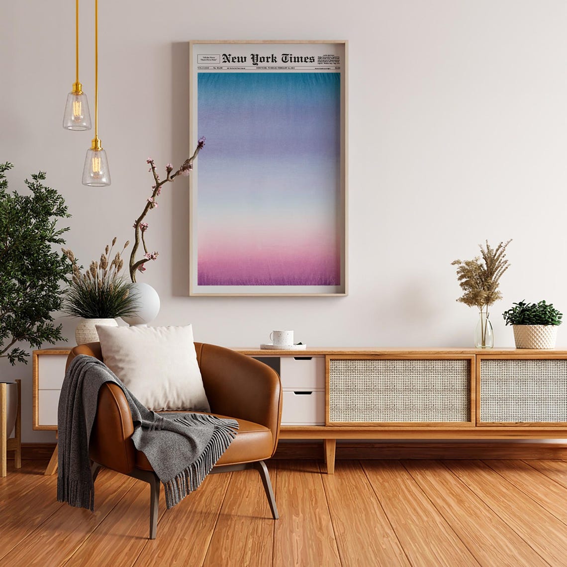New York Times Gradient Wall Art, Purple Blue Ombre Newspaper Poster ...