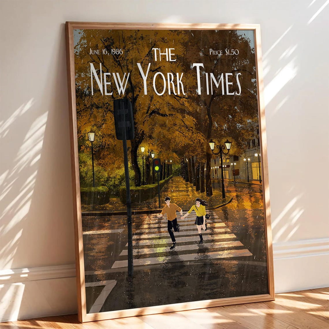New York Times Wall Art Poster – Romantic Autumn Street Scene, Vintage ...