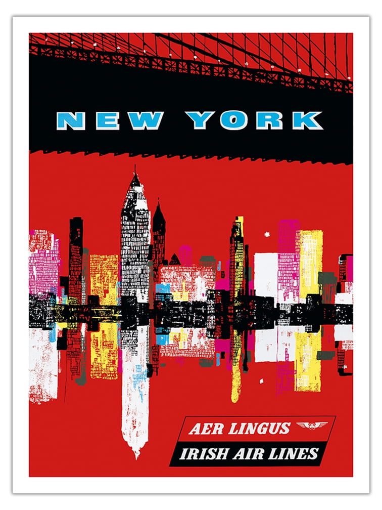 New York USA - Manhattan Skyline - Aer Lingus Irish Air Lines - Vintage ...