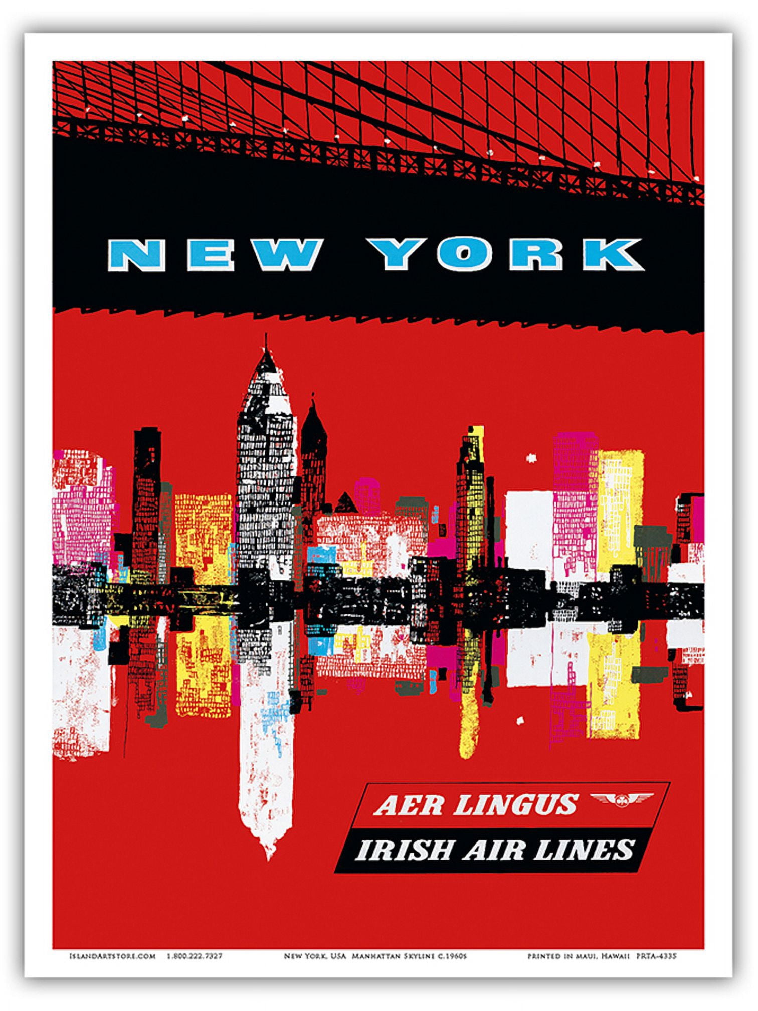 New York USA - Manhattan Skyline - Aer Lingus Irish Air Lines - Vintage ...