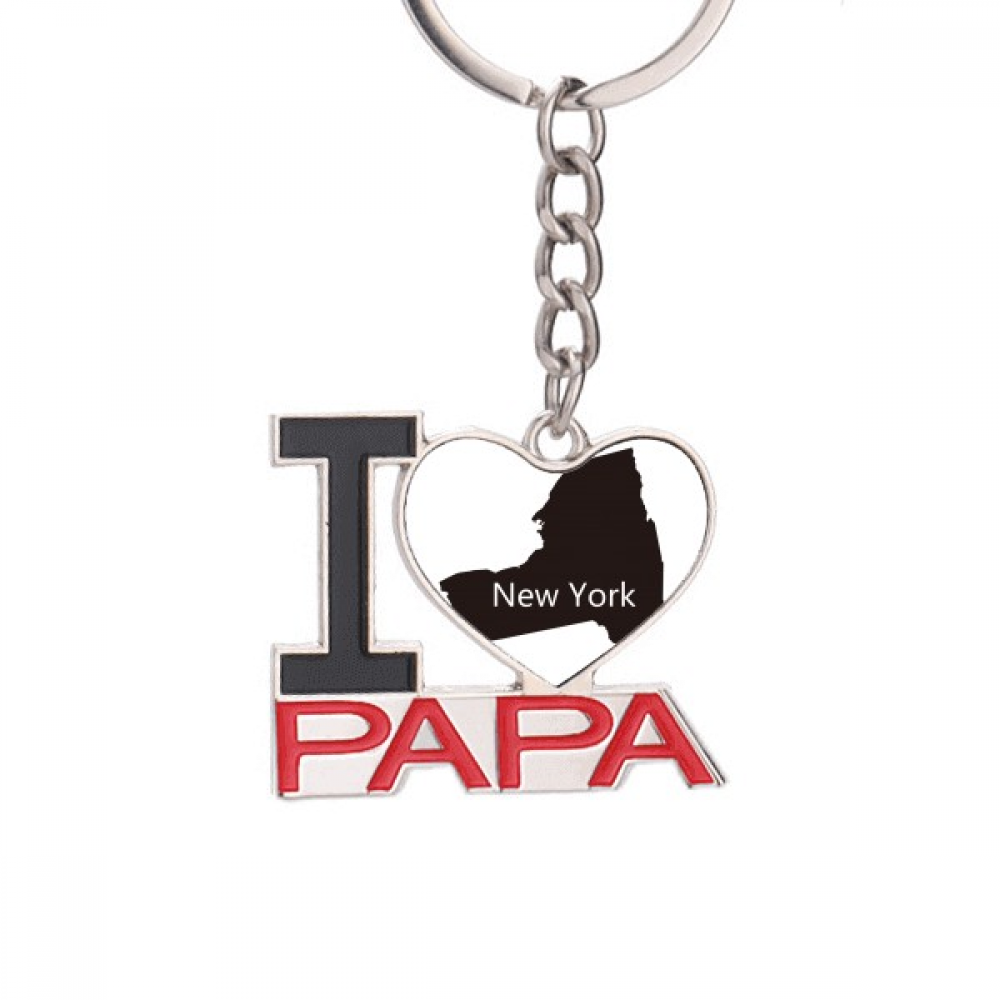New York USA Map Outline Keychain Metal Keyring Holder Love PAPA Father ...