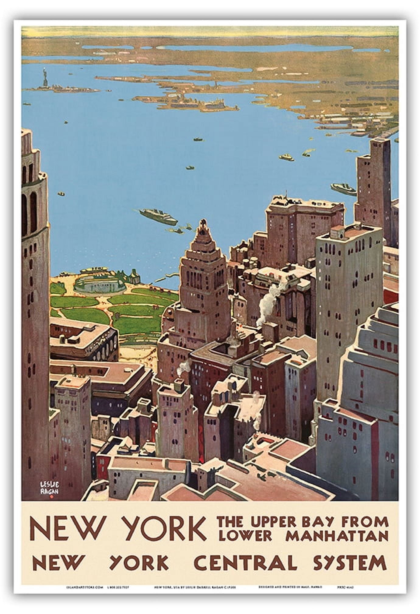 New York USA - The Upper Bay Lower Manhattan - New York Central Rail System - Vintage Railroad ...