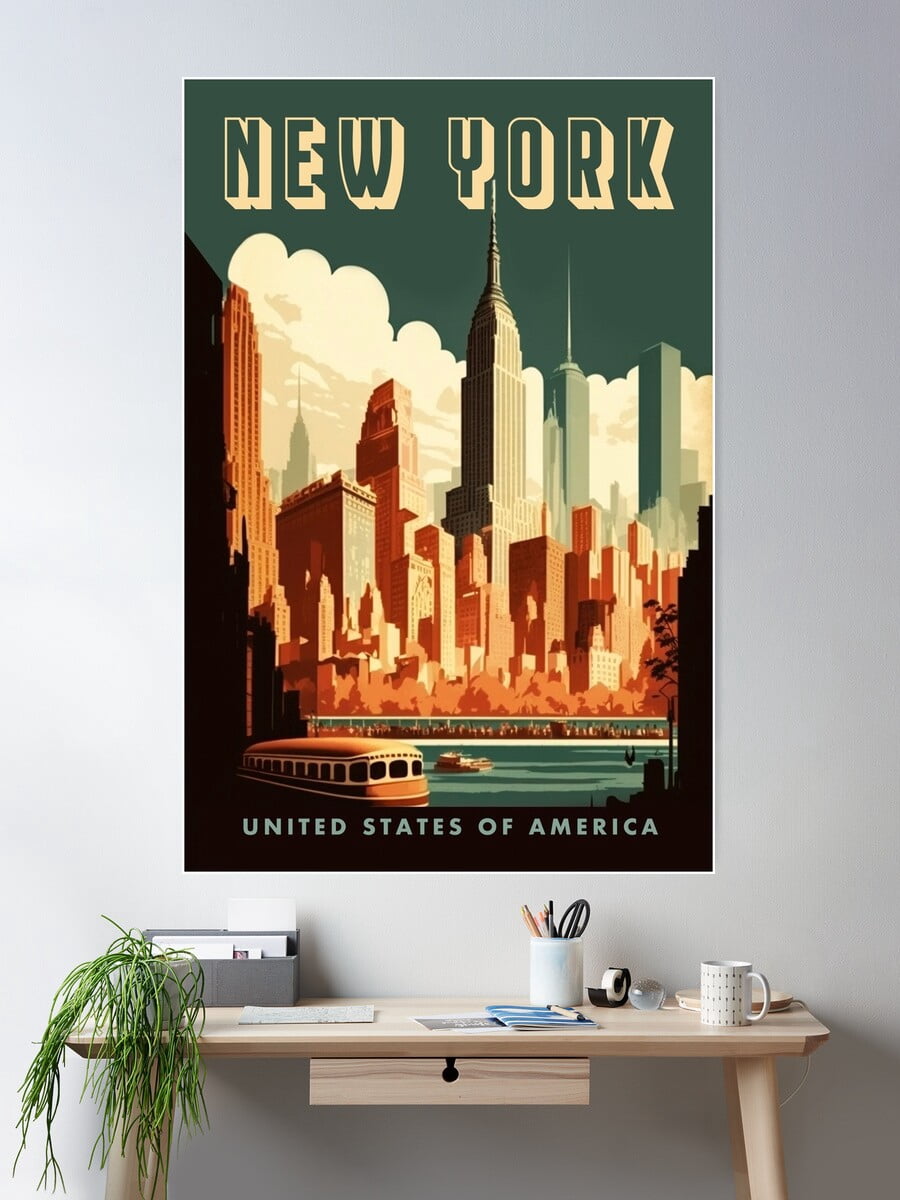 New York Usa Vintage Travel Poster Retro Empire State Poster Wall Art ...