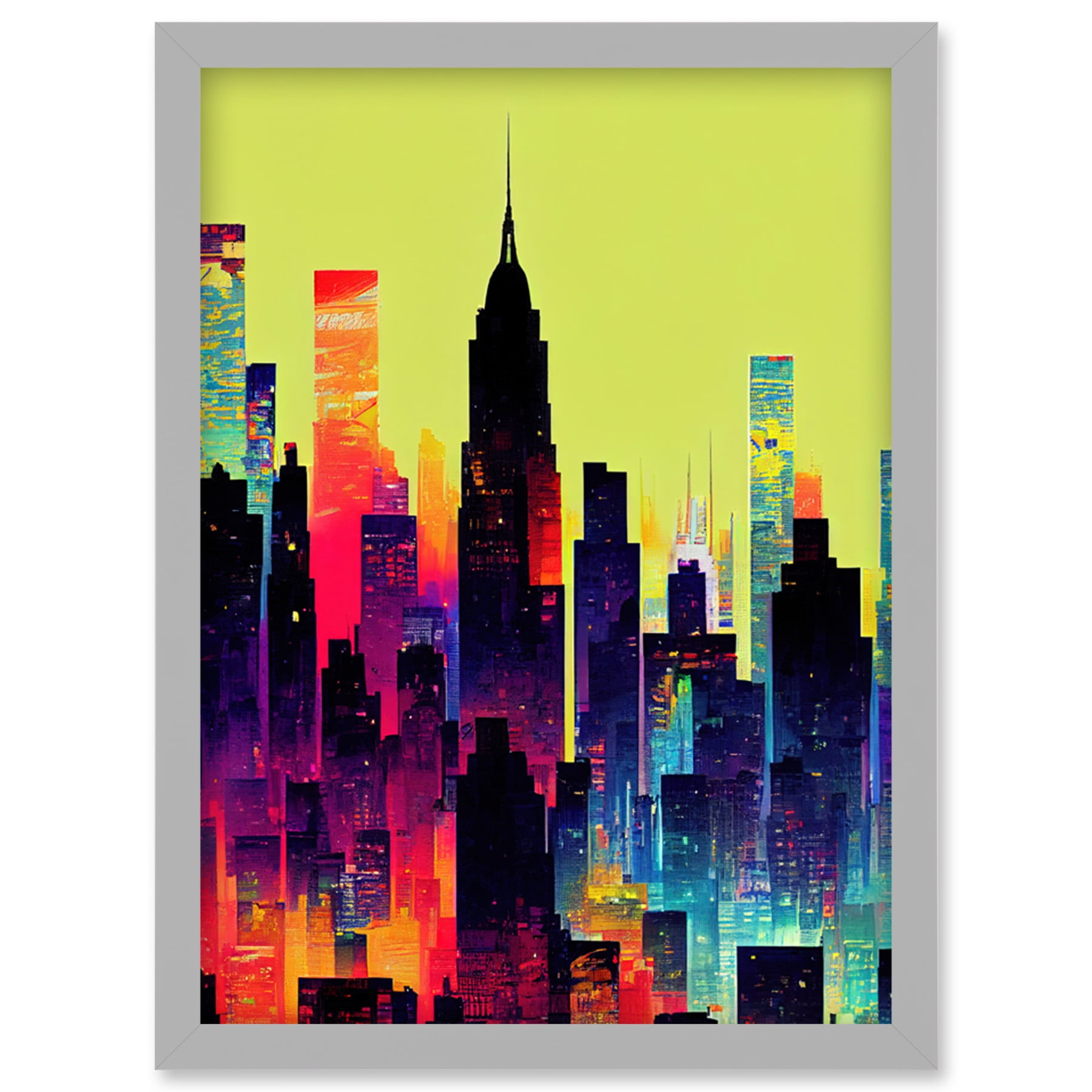 New York Vibrant Multi Coloured Graphic Design Skyscraper Cityscape ...