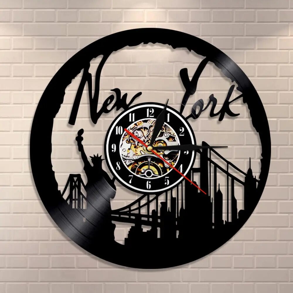 New York Vinyl Wall Clock,Vinyl Record Clock Wall Art Black Handmade ...