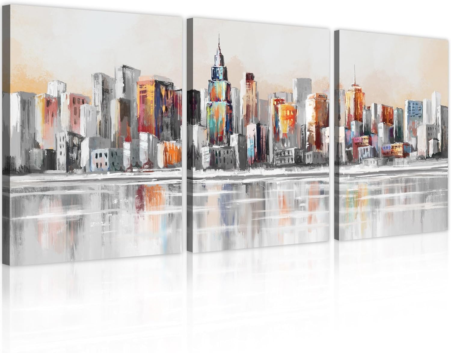 New York Wall Art Manhattan River Poster Abstract Canvas Cityscape ...