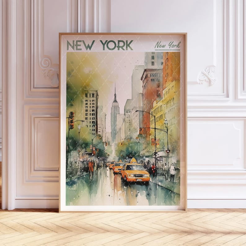 New York Watercolor Art Print - New York City Print - New York USA Travel Poster - Walmart.com