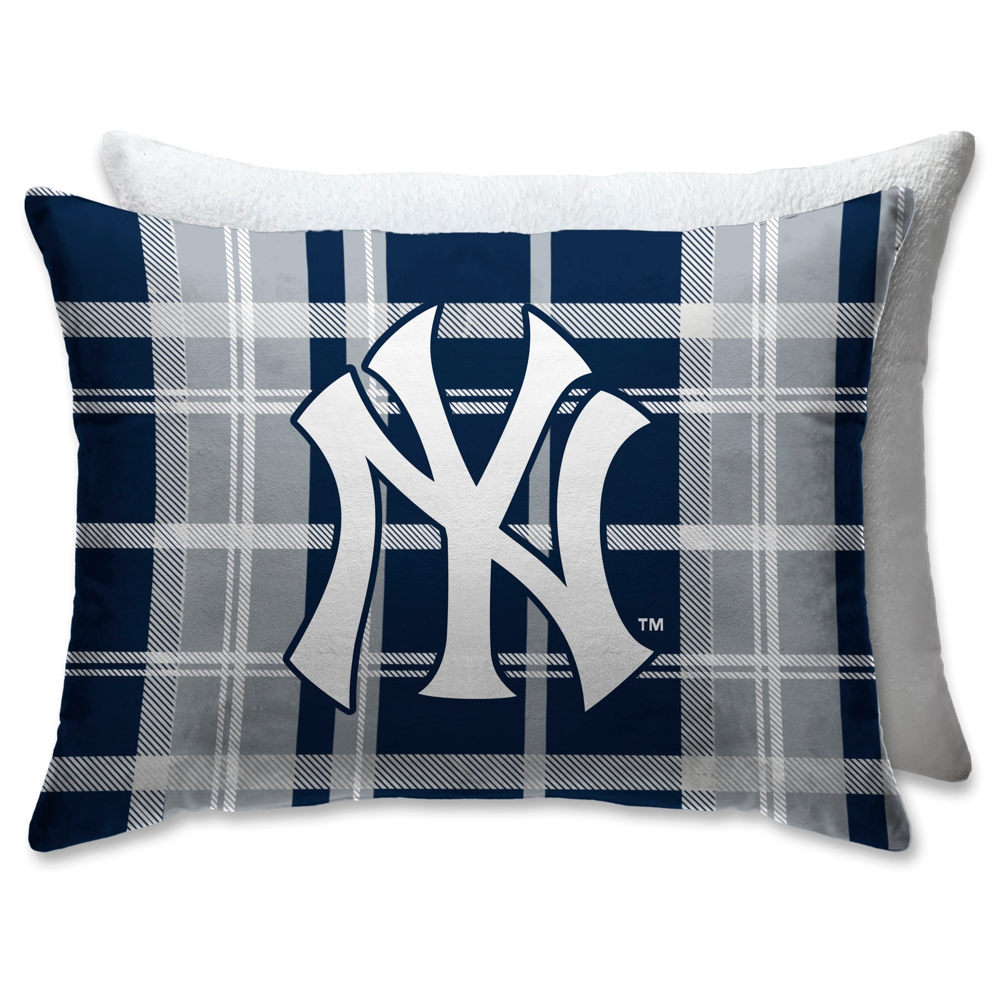 New York Yankees Plaid Plush Sherpa Bed Pillow - Walmart.com