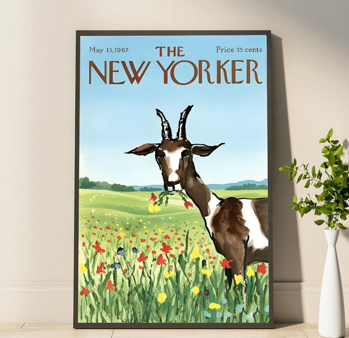 The New Yorker Art Magazine Cover Poster Goat Grazing In A Flowering ...