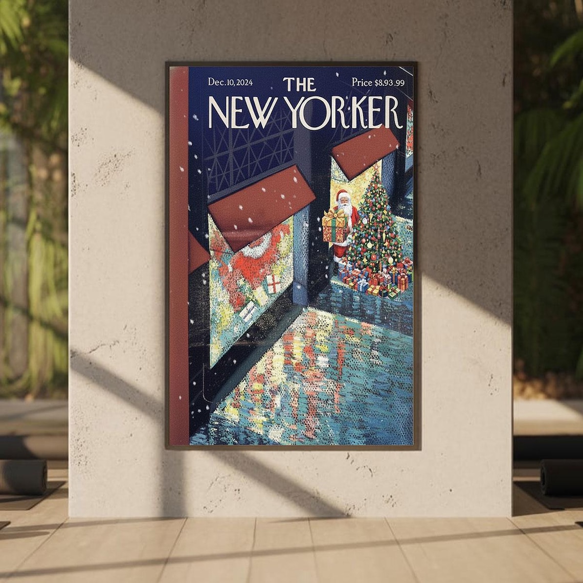 New Yorker Winter Holiday Poster, December Cover Art, Santa With Gifts ...