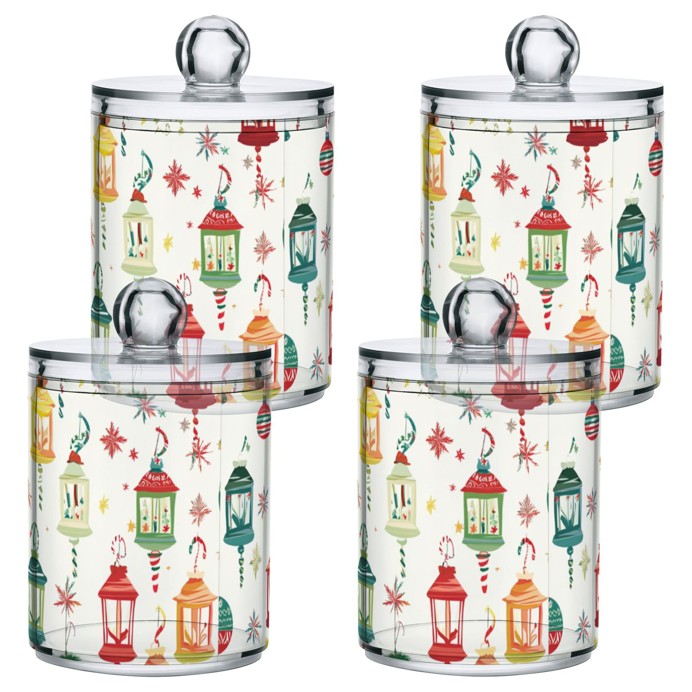 New Yrear Decorations Pattern Bathroom Canisters Set of 4 Translucent ...