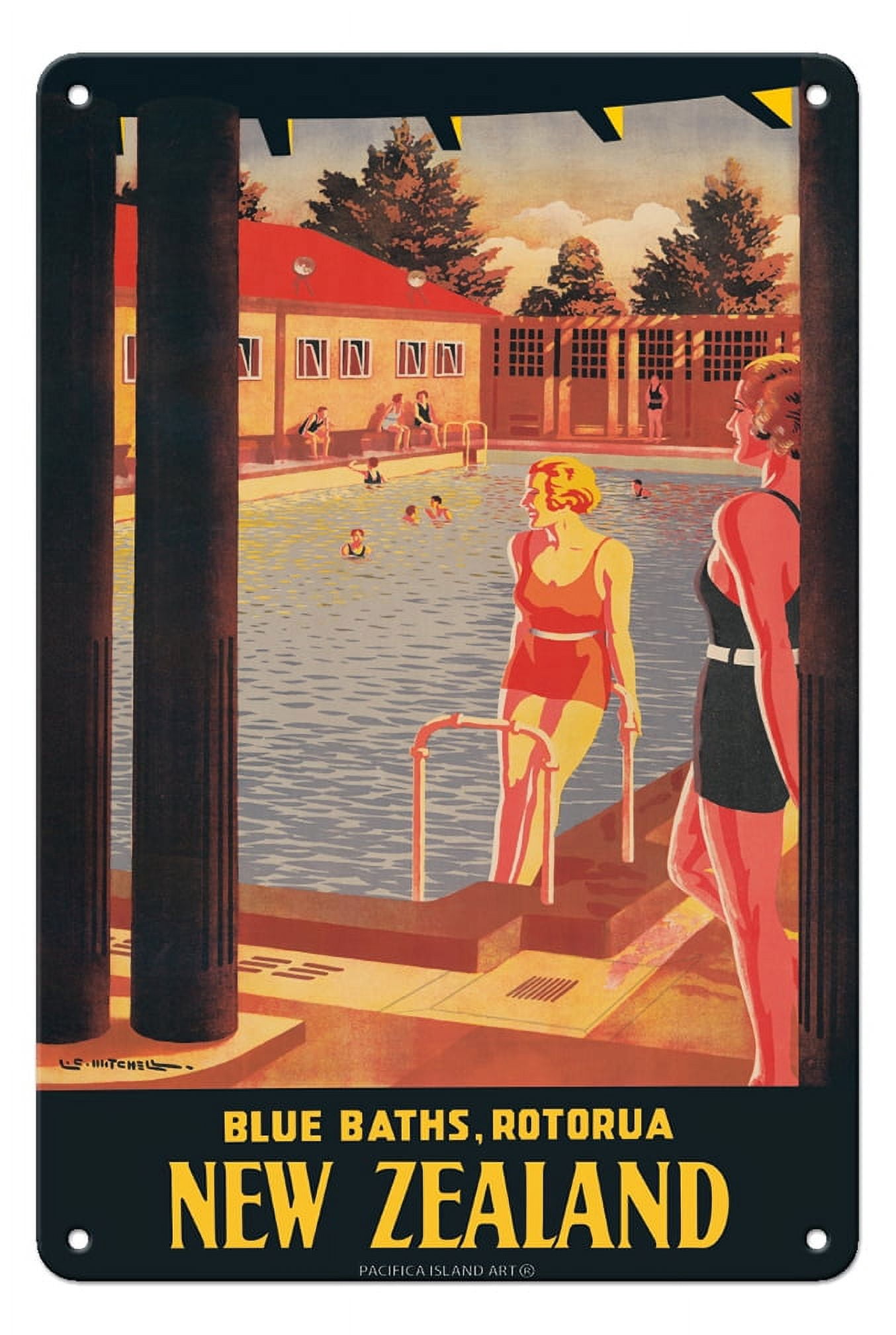 New Zealand - Blue Baths Rotorua - Vintage Travel Poster by Leonard C ...
