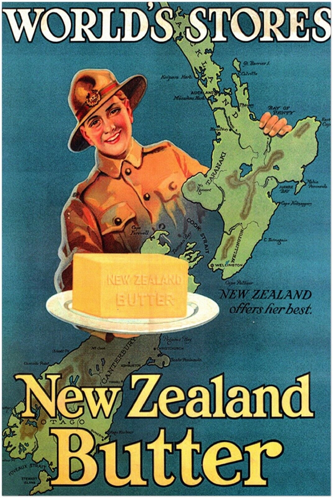 New Zealand Butter Advertisement WW1 Era - Vintage Travel Poster ...
