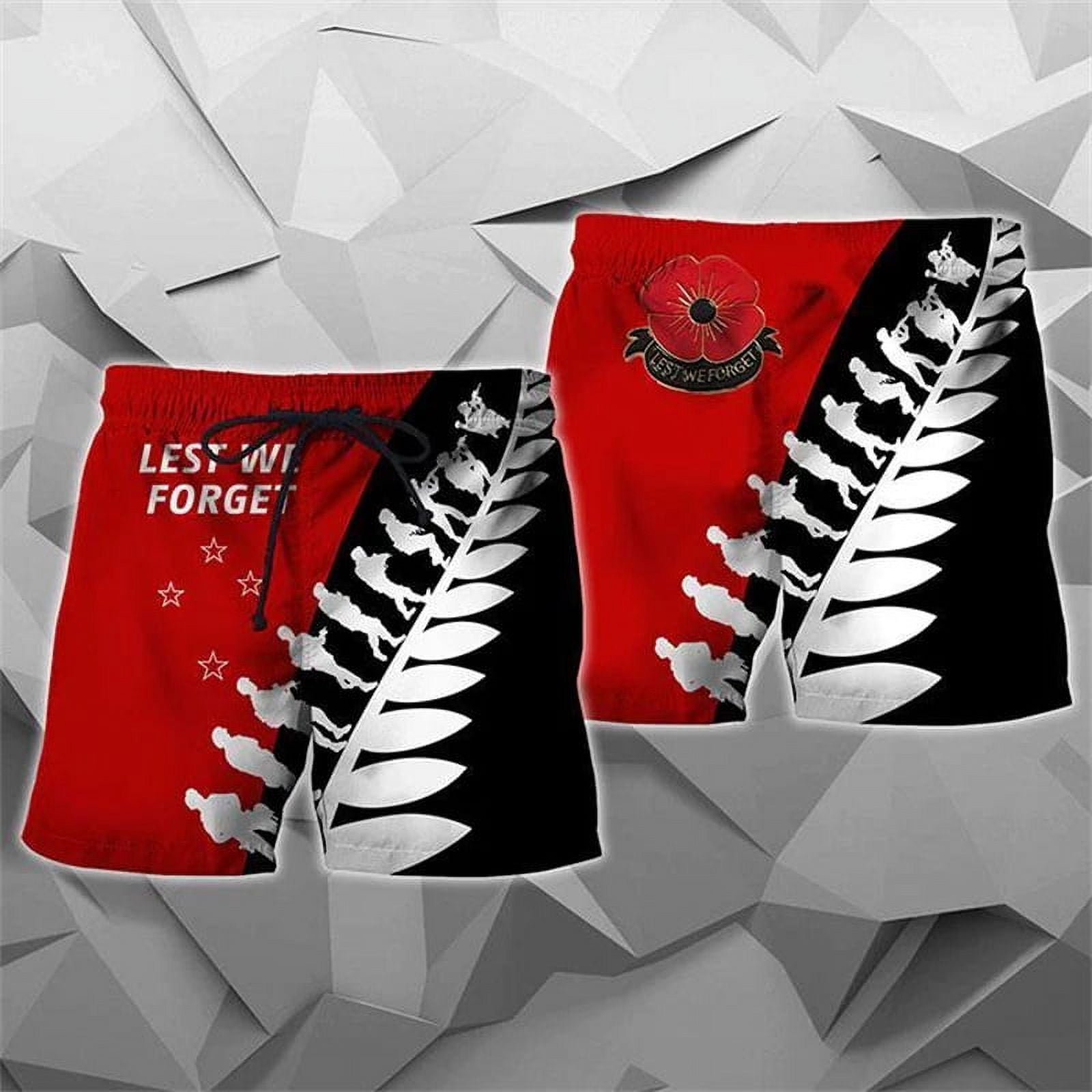 New Zealand Kiwi Bird Silver Fern Men Shorts 3D Veteran Short Pants Lest We Forget Printed Board ...