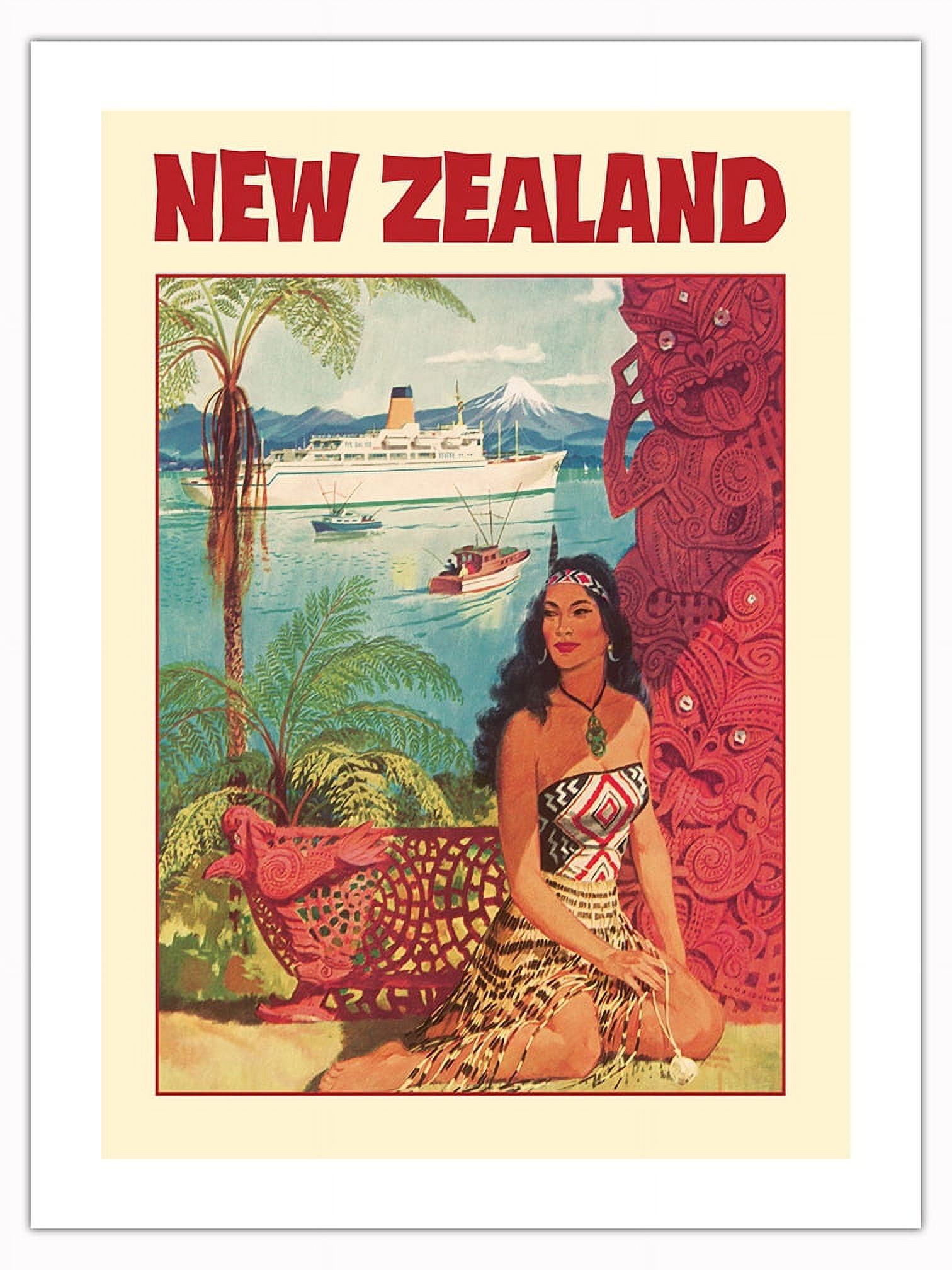 New Zealand - Māori Native Whakairo Carving - Vintage Ocean Liner ...