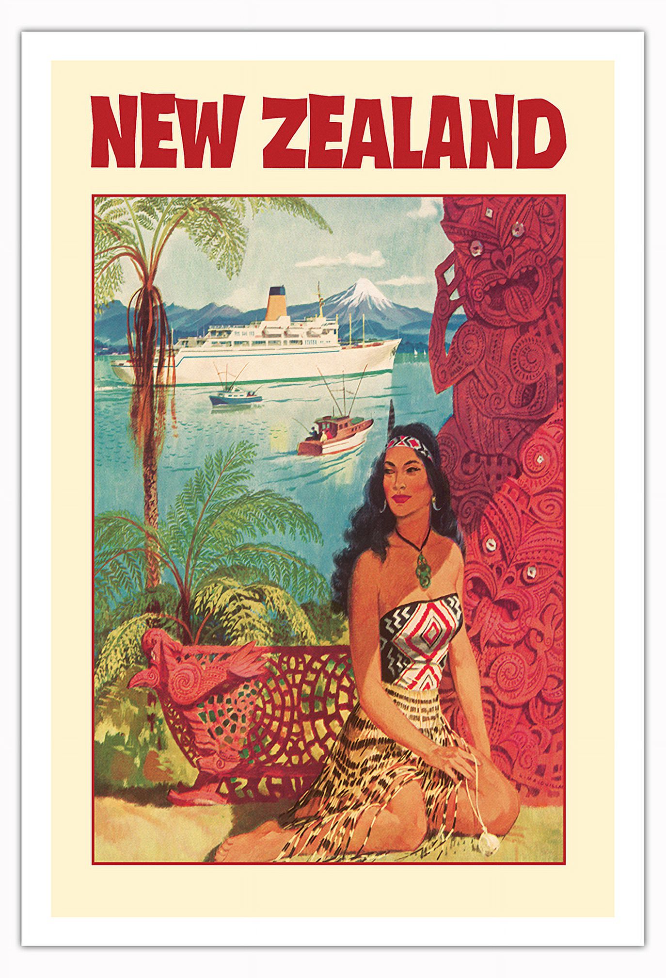 New Zealand - Māori Native Whakairo Carving - Vintage Ocean Liner ...