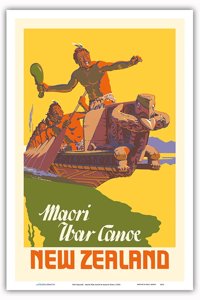 New Zealand - Maori War Canoe - Vintage Travel Poster by Marcus King c ...