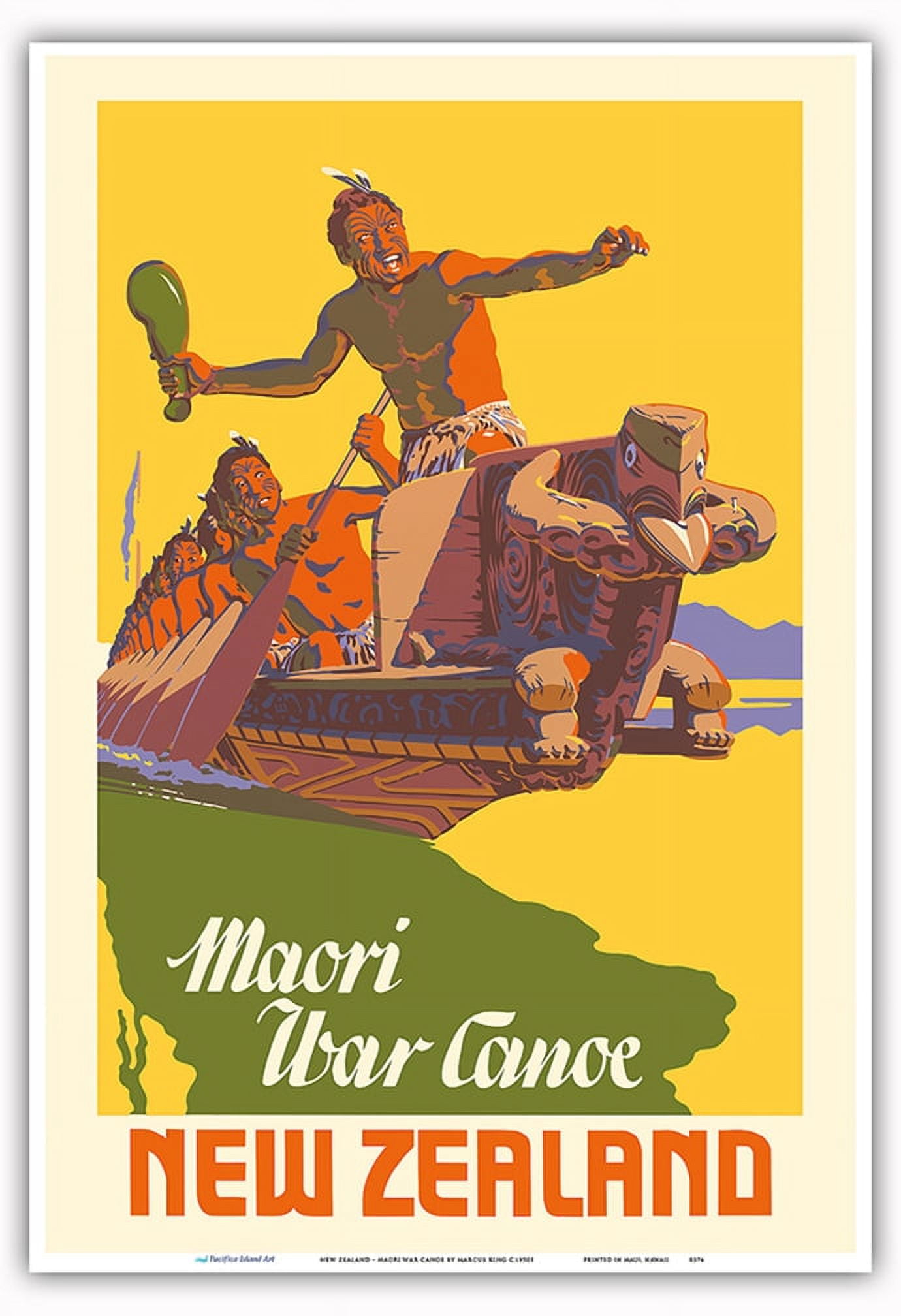 New Zealand - Maori War Canoe - Vintage Travel Poster by Marcus King c ...
