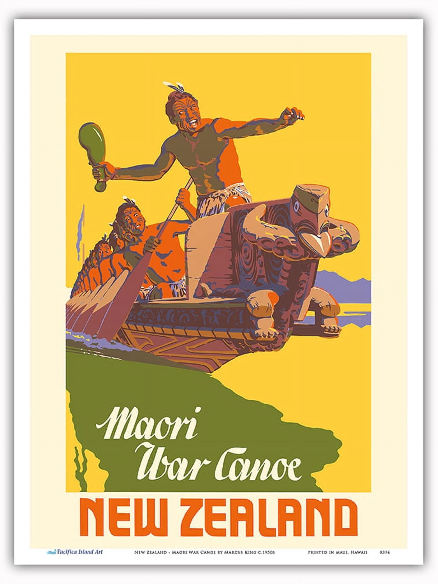 New Zealand - Maori War Canoe - Vintage Travel Poster by Marcus King c ...