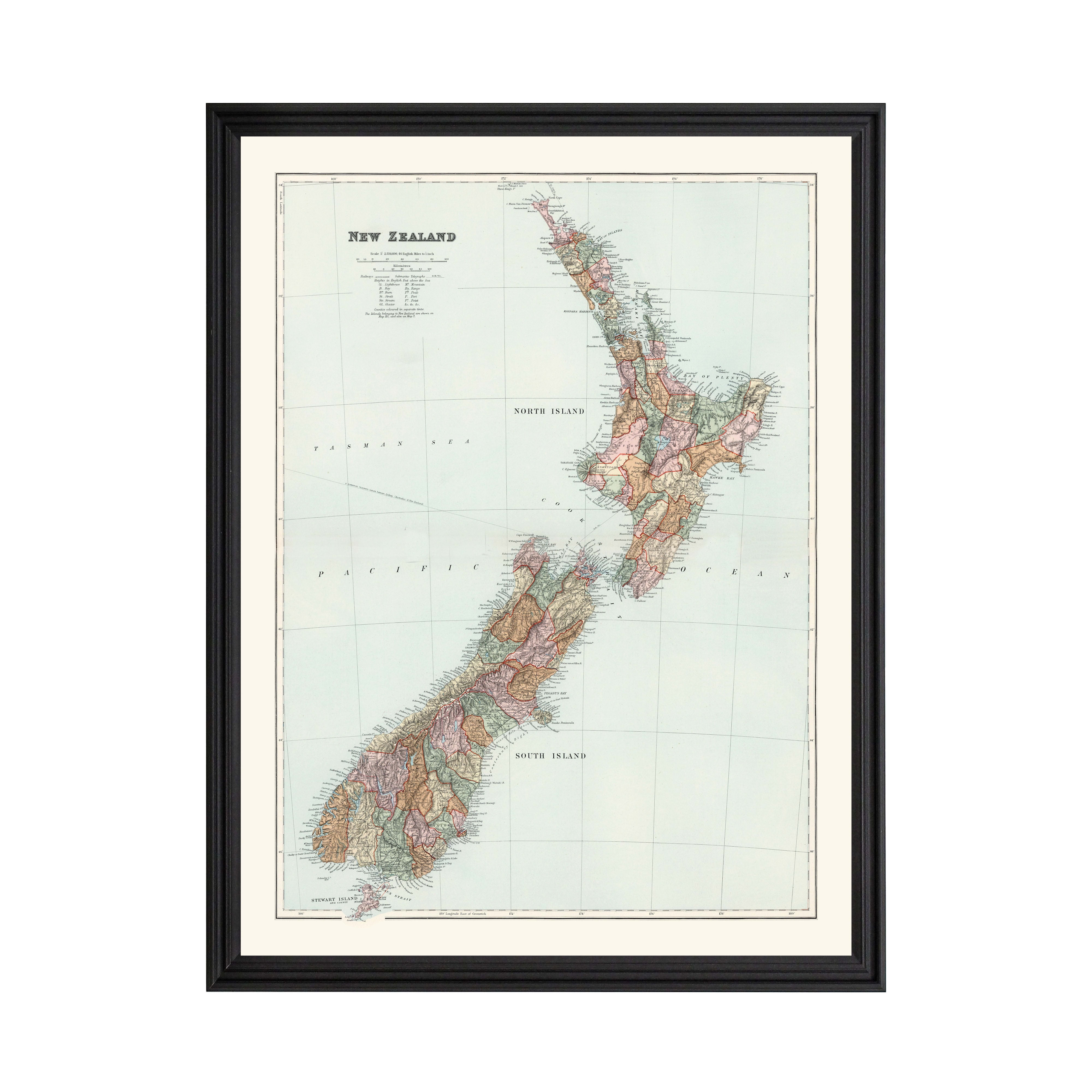 New Zealand Map, 1904 Vintage Map of New Zealand History Wall Decor ...
