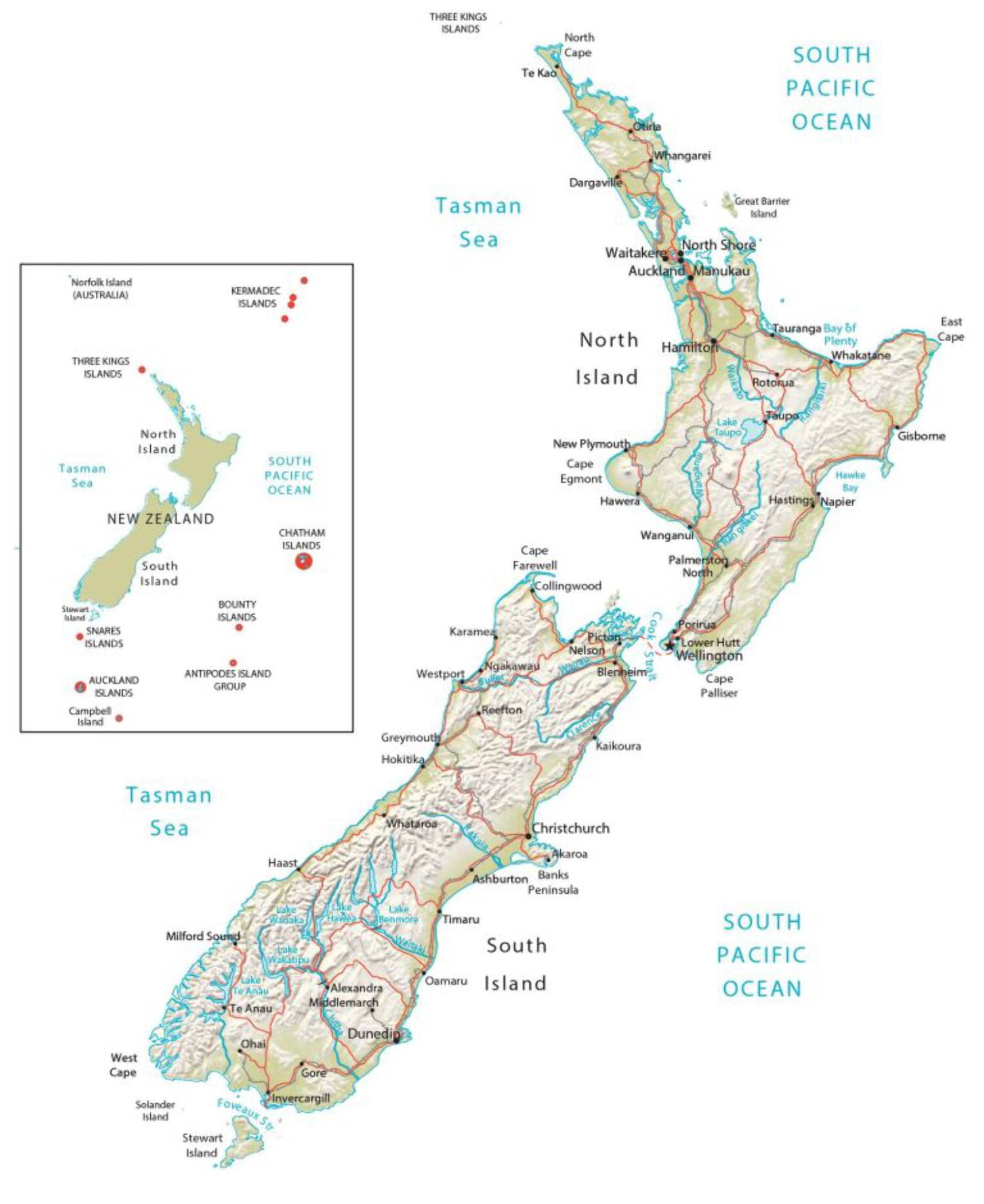 New Zealand Physical Map GLOSSY POSTER PICTURE PHOTO PRINT BANNER ...