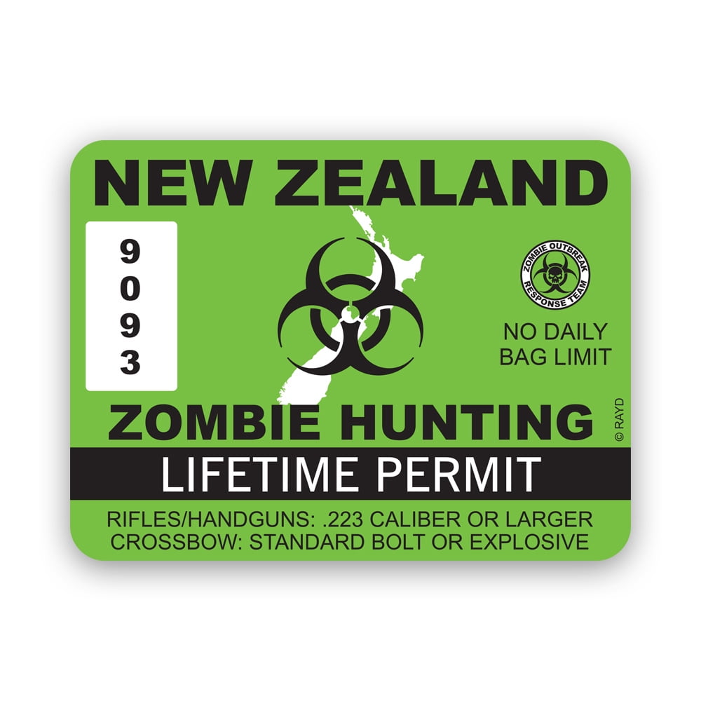 New Zealand Zombie Hunting Permit Sticker Decal - Self Adhesive Vinyl ...