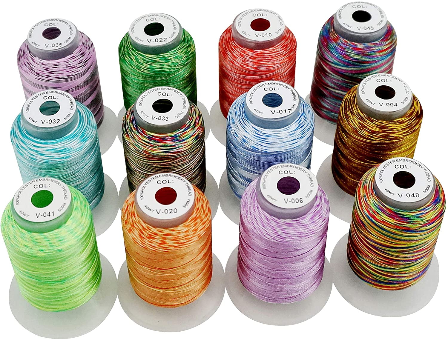 New brothread Variegated Polyester Embroidery Thread Kit 12 Spools 500M ...