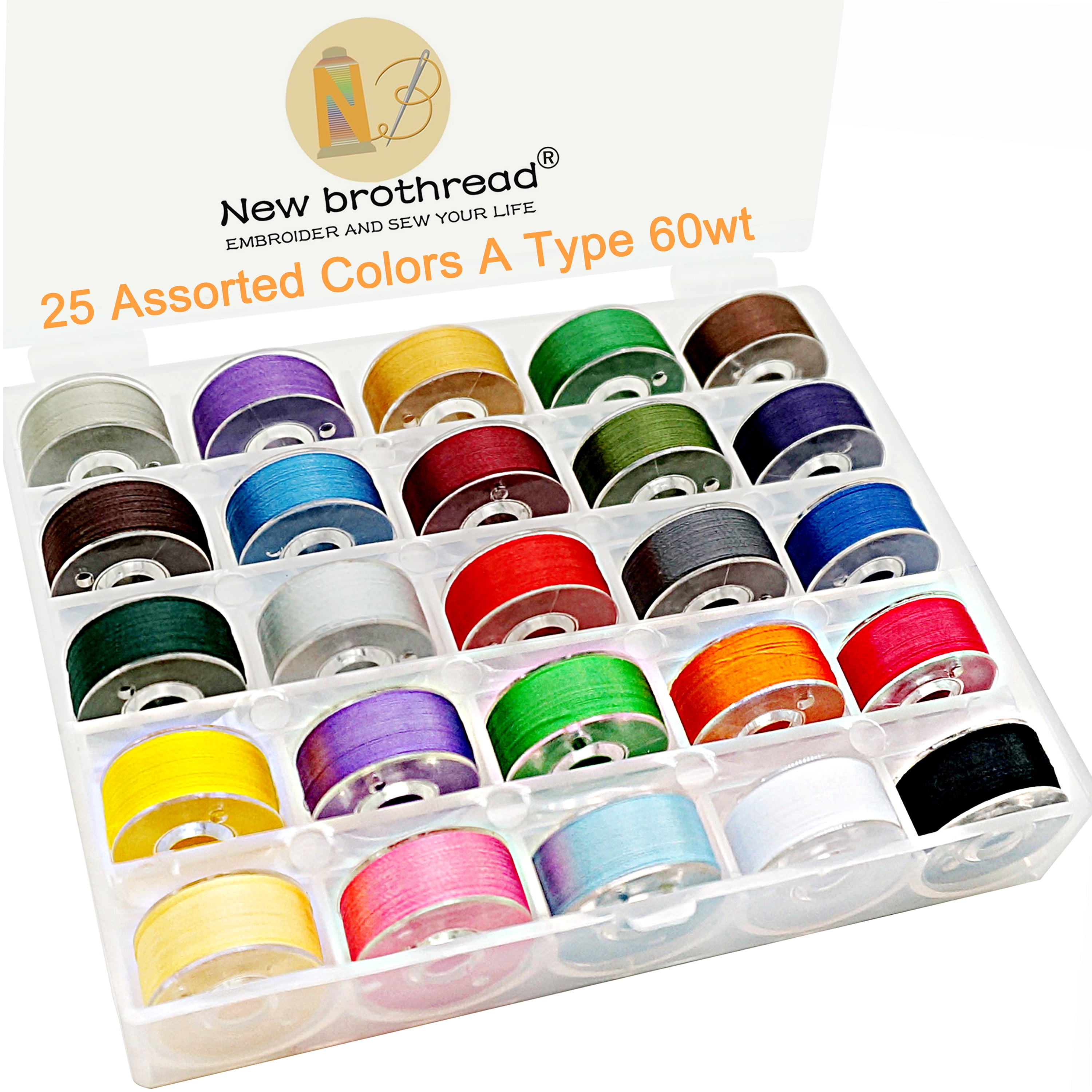 New brothread, Prewound Bobbin Thread, 25pcs, Assorted Colors 60WT ...