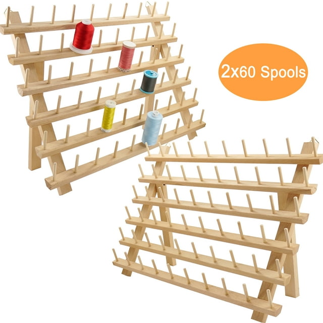 New brothread 2-Pack 60 Spool Wood Organizer - Wall Mountable Thread ...