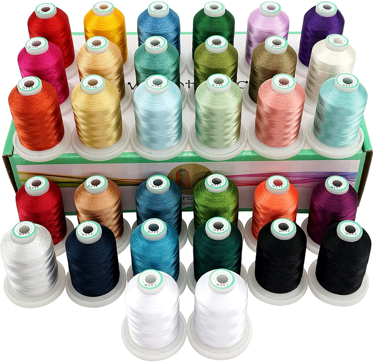 New brothread 32 Spools Polyester Embroidery Machine Thread Kit 1000M ...
