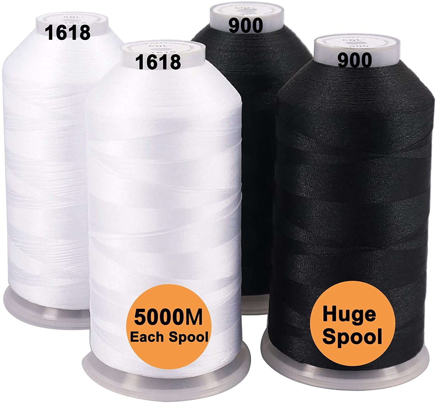 New brothread, Embroidery Thread, 5000M Huge Spool, 2Black+2White ...