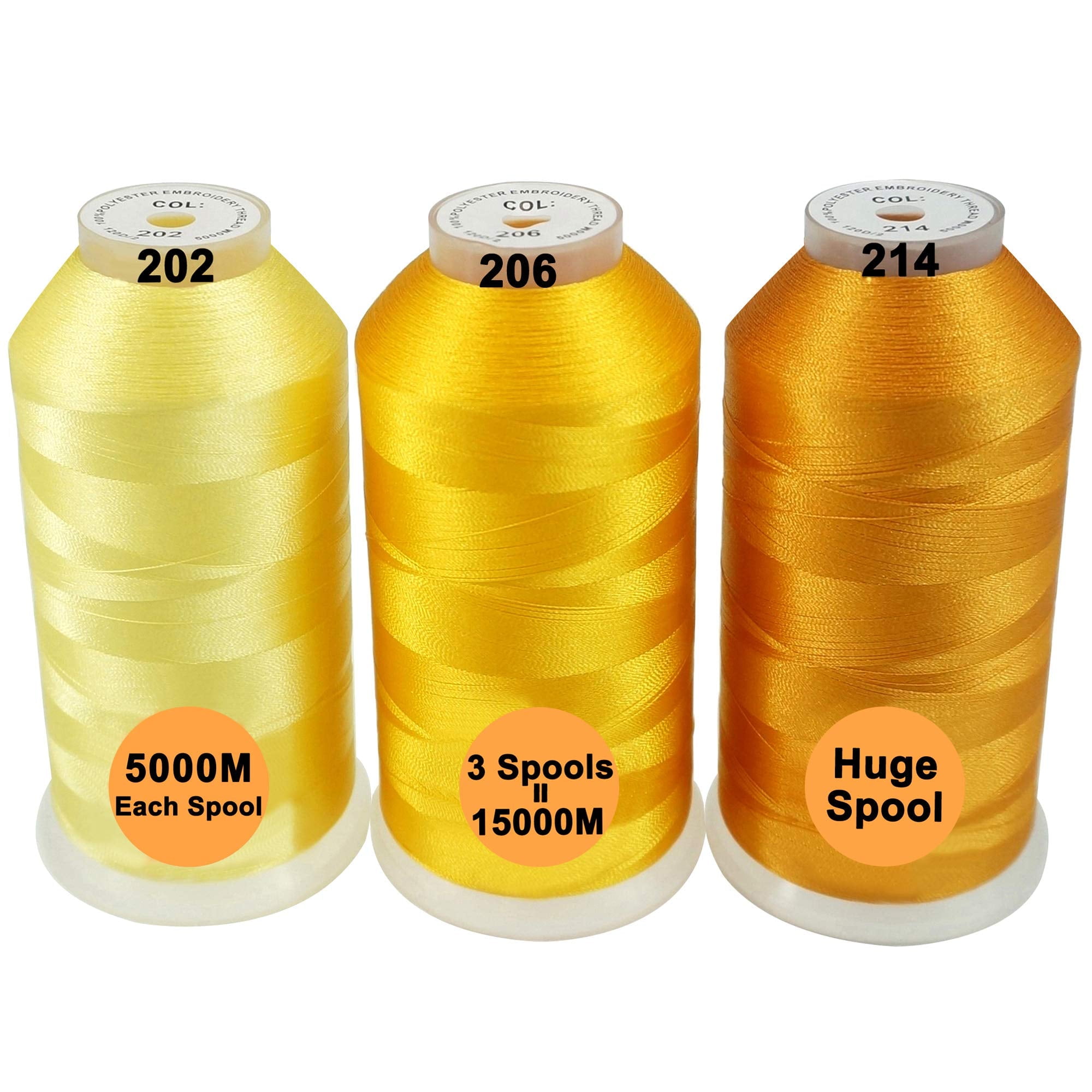 New brothread, Embroidery Machine Thread, 5000M Huge Spool, 3Pk Yellow ...